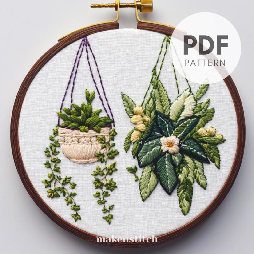 Hanging Plants Embroidery Pattern, Houseplants Embroidery Design ...