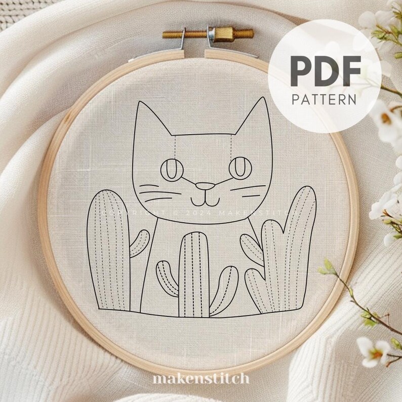 Cactus Kitty Hand Embroidery Pattern: Modern Needlework (PDF Download ...