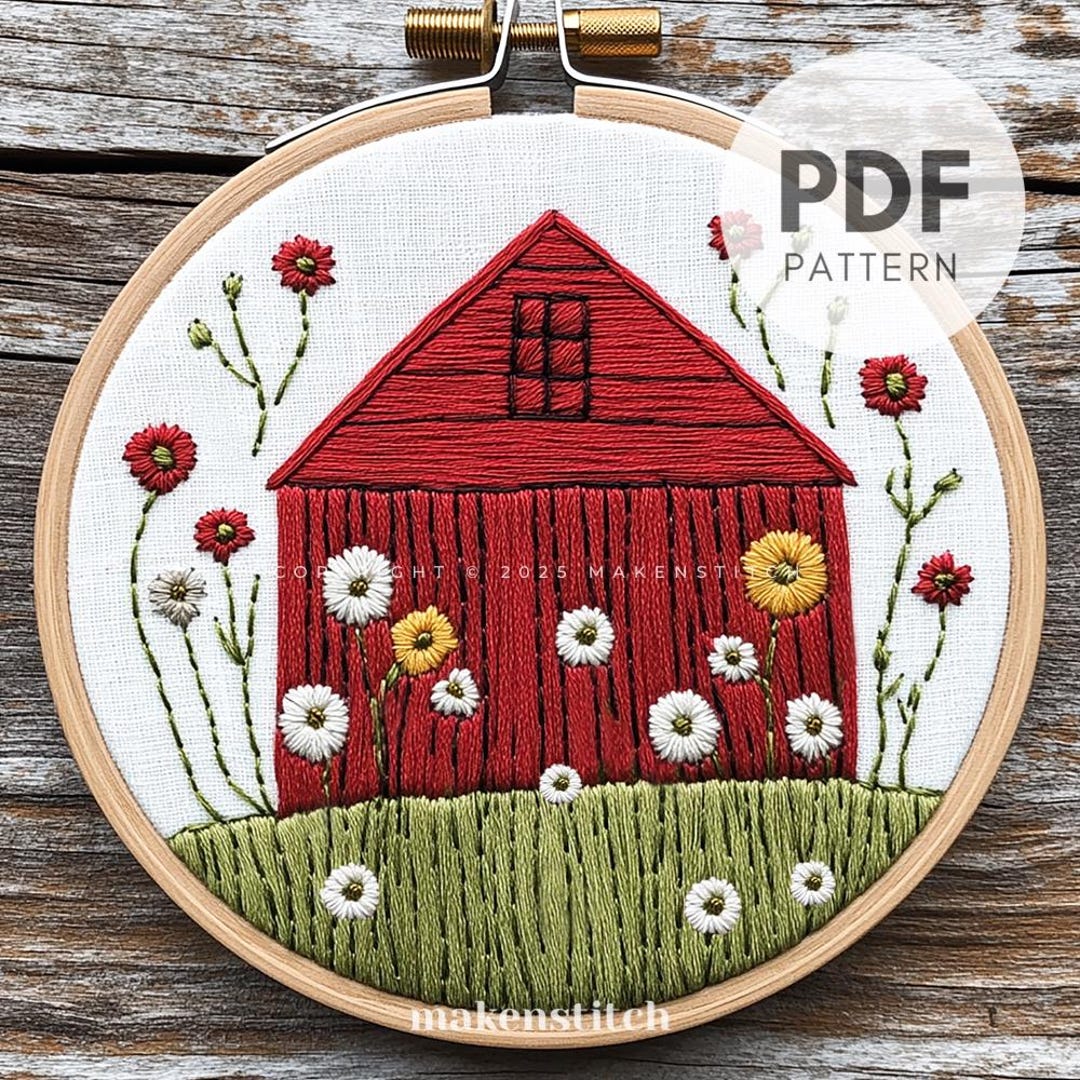 Red Barn Hand Embroidery Pattern, Rustic Farmhouse Design, PDF Download ...