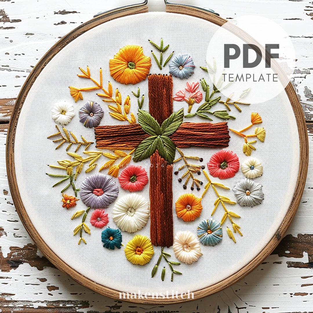 Floral Cross Hand Embroidery Pattern: Catholic Faith Design (PDF ...