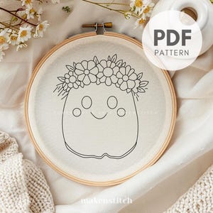 Floral Ghost Hand Embroidery Pattern, Ghost Embroidery Design ...
