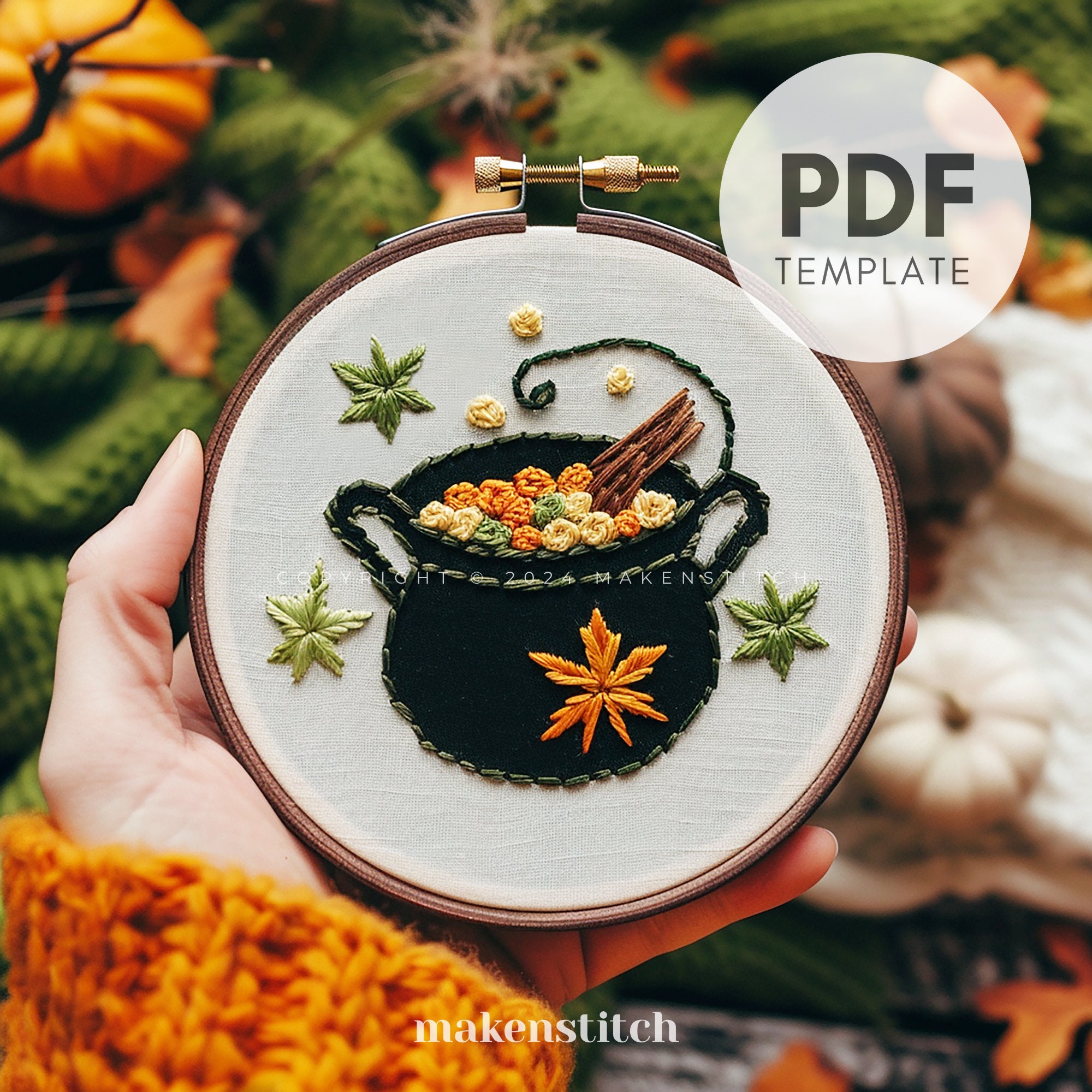 Witch Cauldron Hand Embroidery Pattern, Cauldron Pattern, Halloween ...