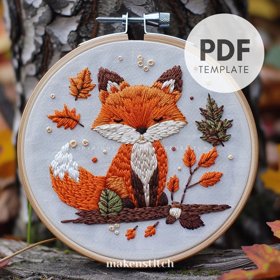 Fox Hand Embroidery Pattern Fox Pattern Hand Embroidery Pattern Autumn Hand Embroidery Embroidery Template Hand Embroidery PDF Etsy