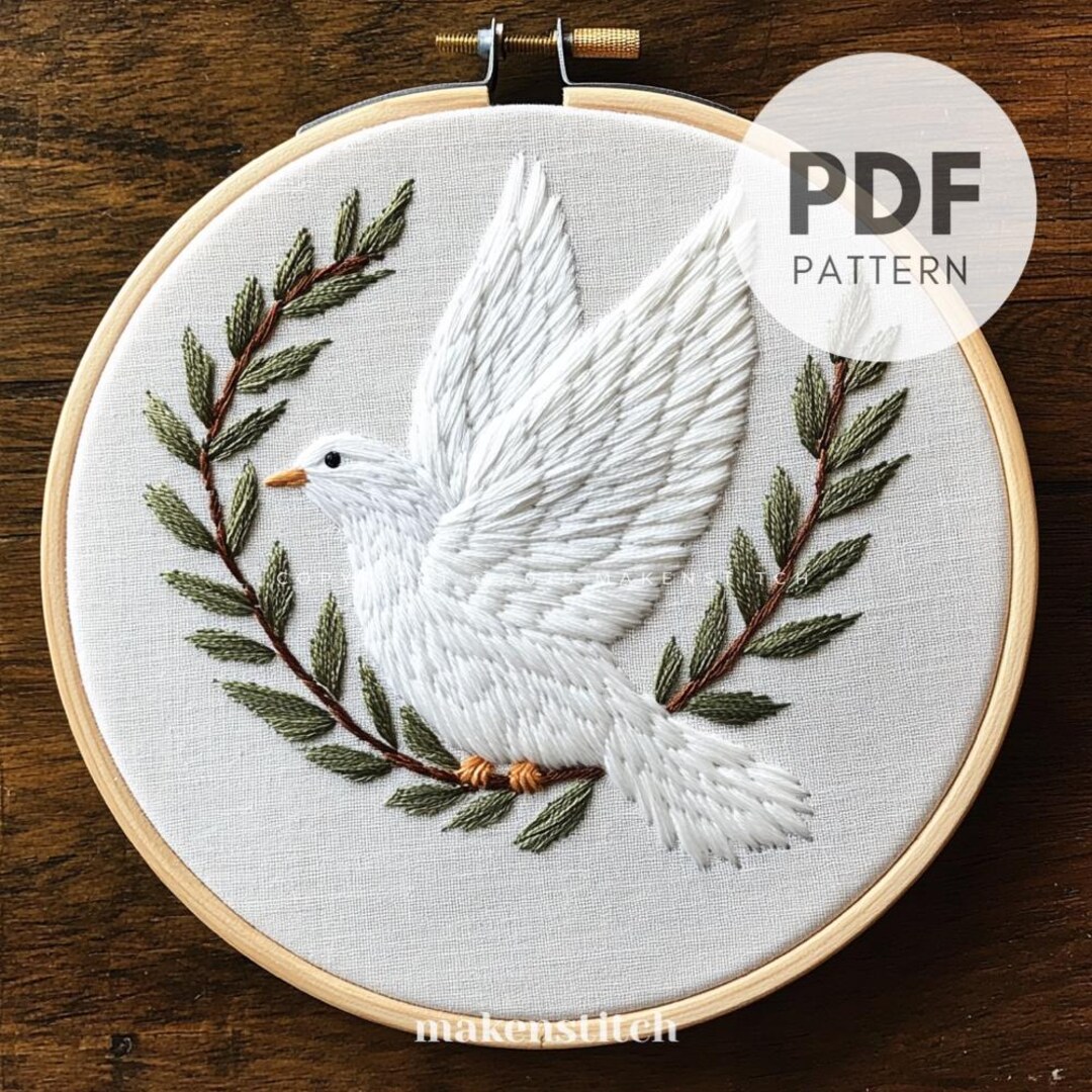 Easter Dove Embroidery Pattern: Botanical Spring Design (PDF Download, 4-8" Hoop Size) - Etsy