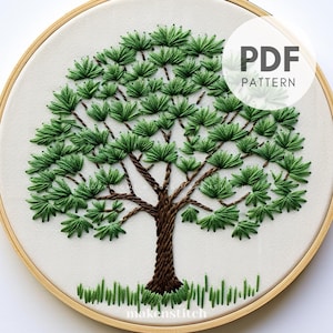 Green Tree Hand Embroidery Design, Tree Hand Embroidery, Tree Pattern, Summer Hand Embroidery ...