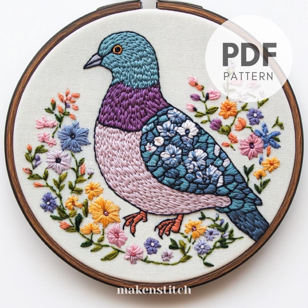 Floral Pigeon Hand Embroidery Pattern: Bird Design (PDF Pattern) - Etsy