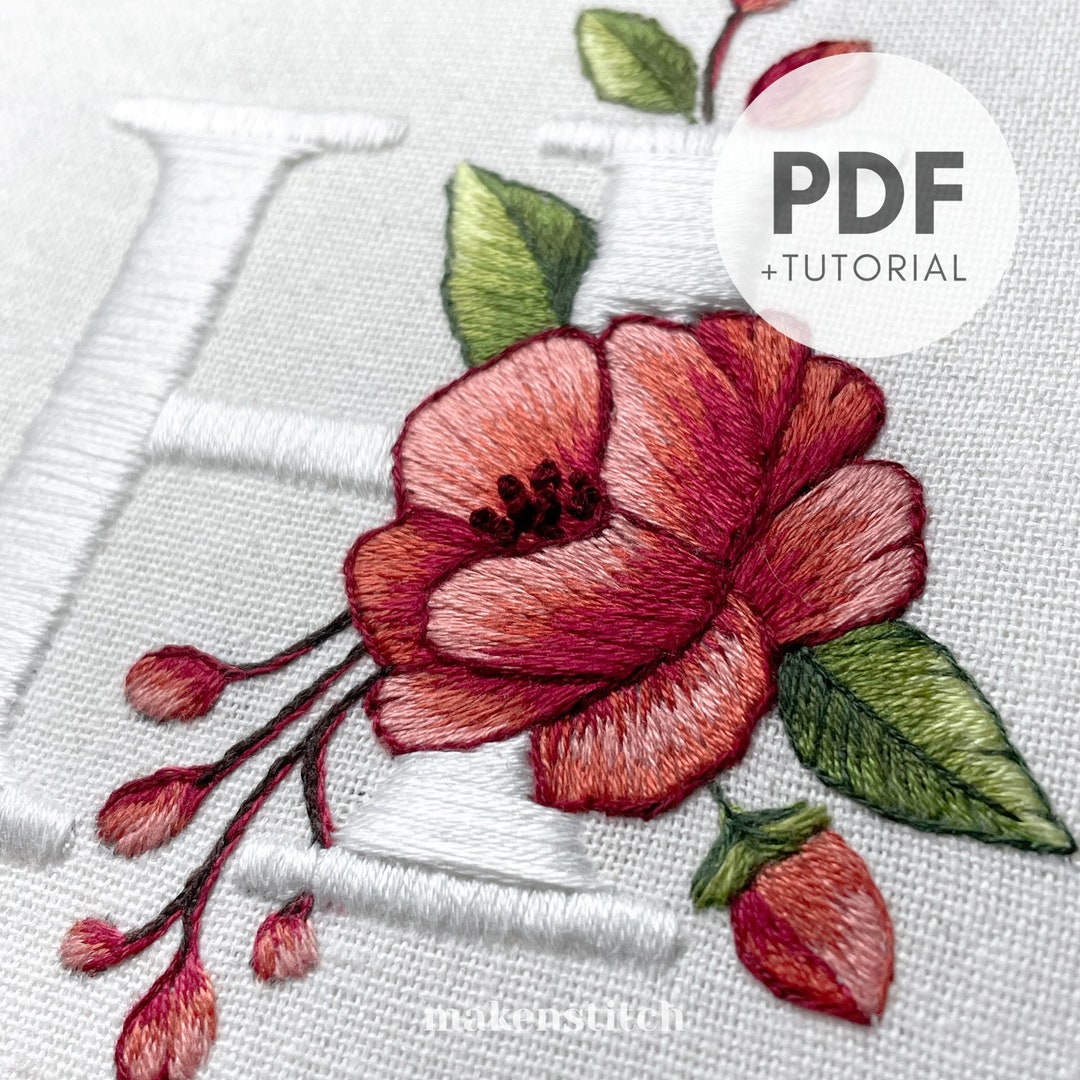 Floral Alphabet Hand Embroidery Pattern, Letters Hand Embroidery ...