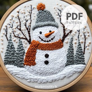 Winter Snowman Embroidery Pattern, Christmas Hand Embroidery Design ...