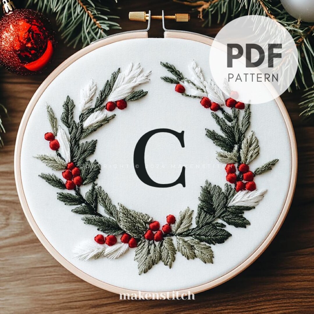 Letter C Christmas Embroidery Pattern, Christmas Ornament, Letter ...