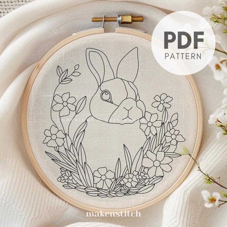 Floral Rabbit Hand Embroidery Pattern: Spring Easter Design (PDF) - Etsy