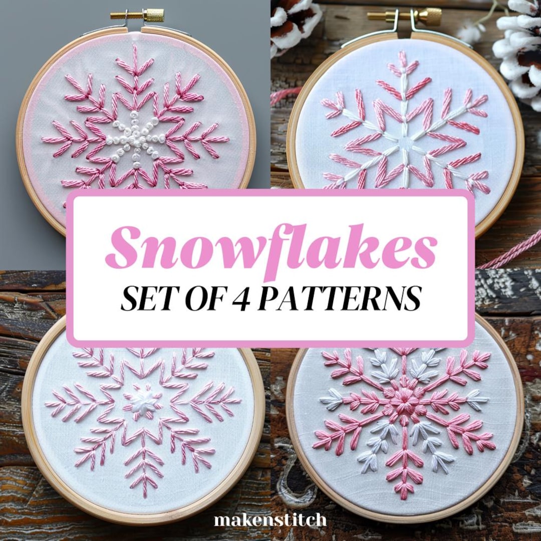 Set of 4 Winter Snowflake Hand Embroidery Patterns, Snowflake ...