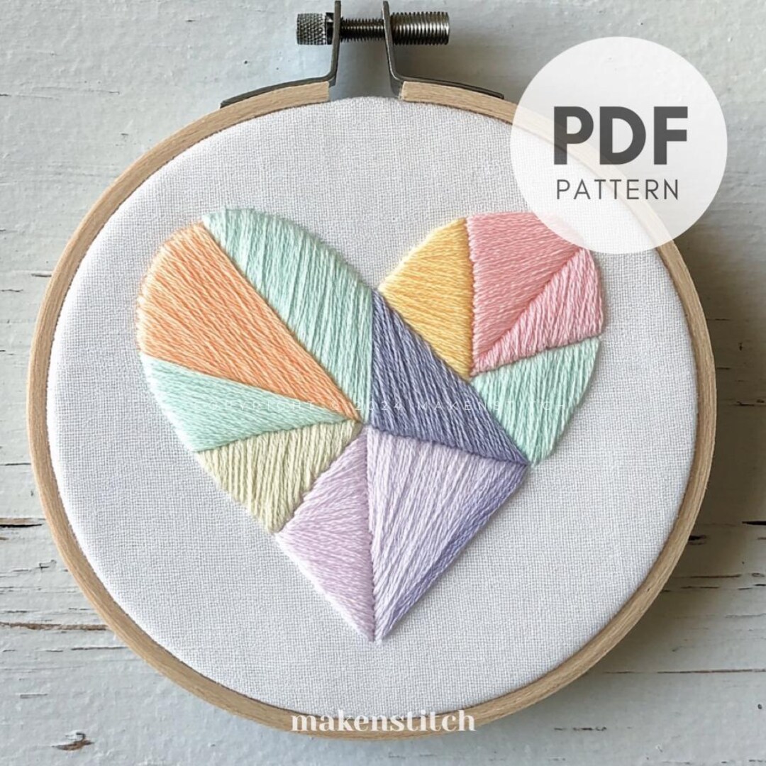 Geometric Heart Hand Embroidery Pattern: Modern Pastel Design (PDF ...