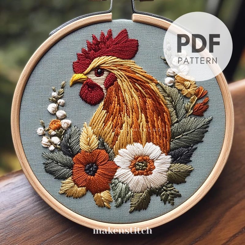 Rooster Embroidery - Etsy