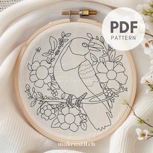 Floral Raven Embroidery Pattern, Black Bird Embroidery Design, Dark ...
