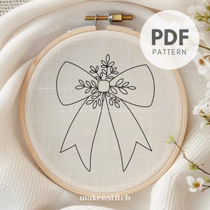 Simple Bow Hand Embroidery Pattern, Christmas Bow Embroidery Design ...