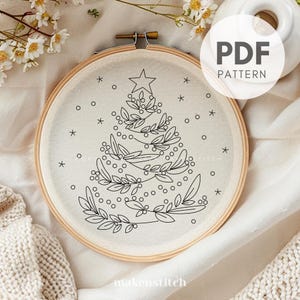 Festive Christmas Tree Hand Embroidery Pattern, Christmas Embroidery ...