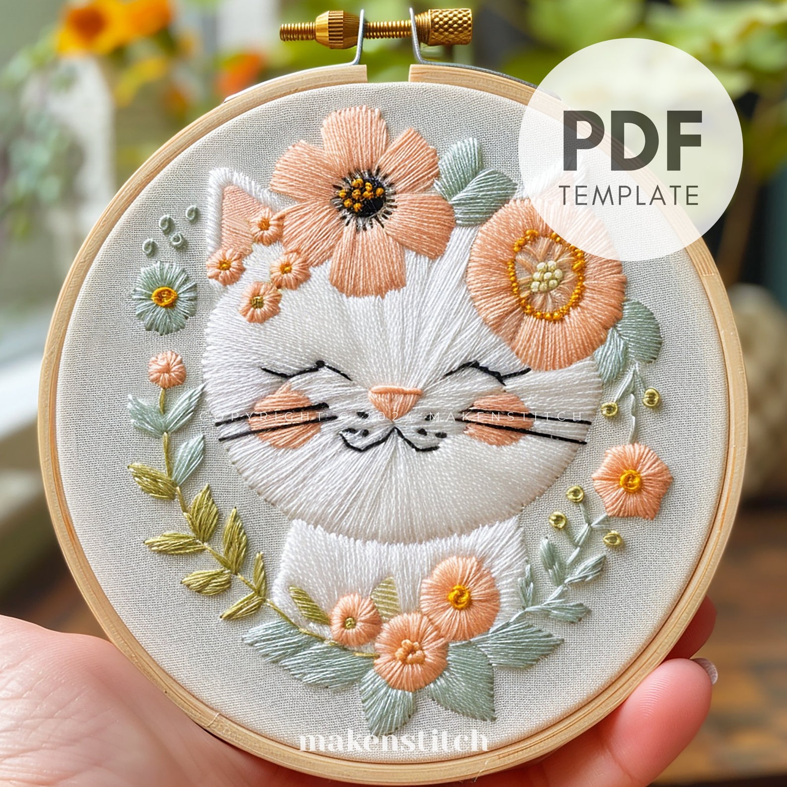 Floral Cat Hand Embroidery Pattern: Pet Portrait (PDF Pattern) - Etsy