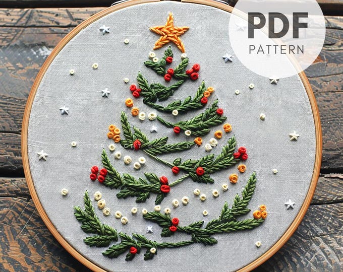 Christmas Tree Hand Embroidery Pattern, Winter Embroidery PDF Design ...