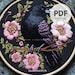 Floral Raven Embroidery Pattern, Black Bird Embroidery Design, Dark ...