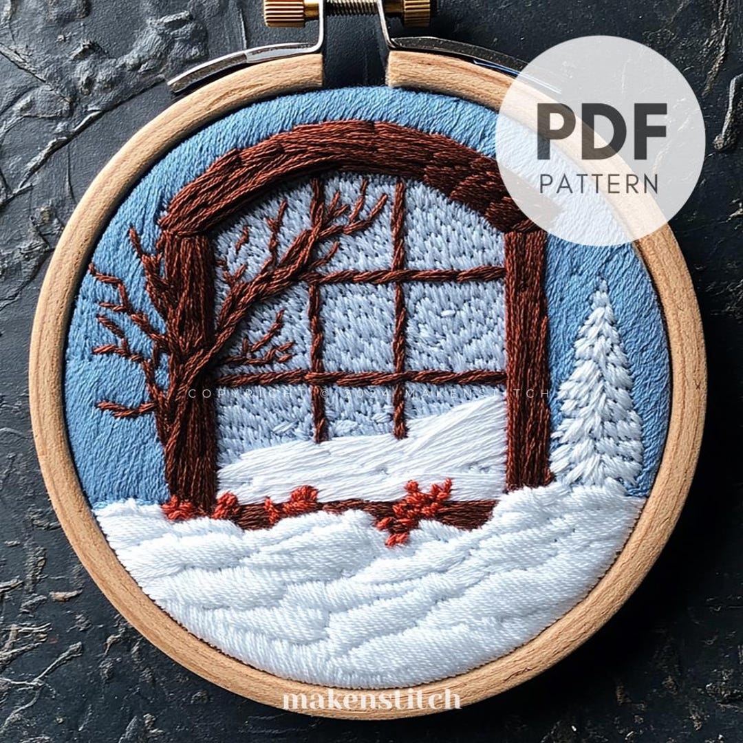 Winter Snowy Scene Hand Embroidery Pattern: Cozy Christmas Decor (PDF ...
