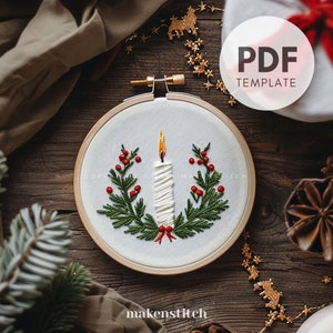 Christmas Candle Hand Embroidery Pattern: Winter Holiday Design (PDF ...