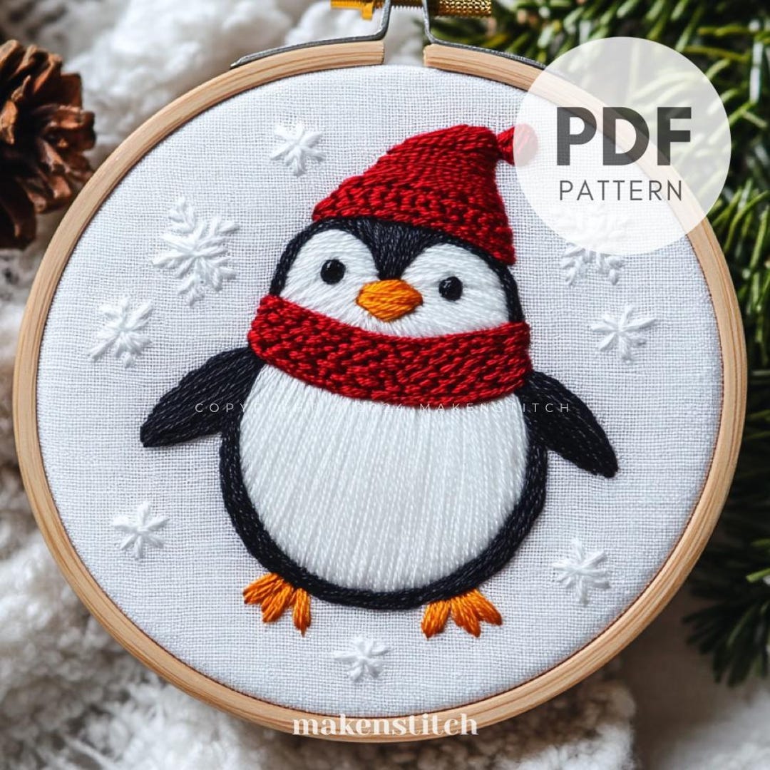 Christmas Penguin Embroidery Pattern: Winter Animal Design (PDF) - Etsy