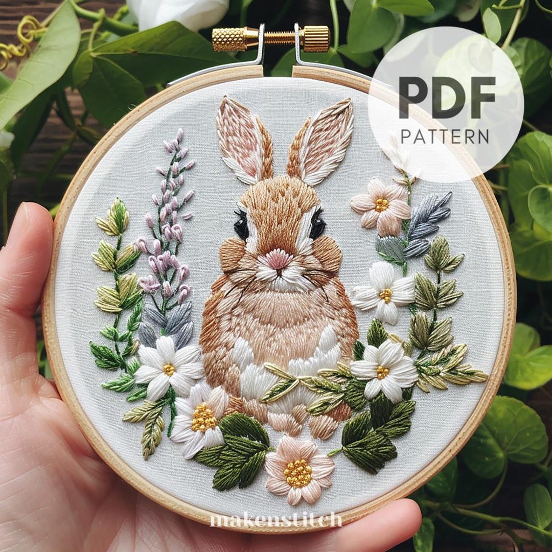 Rabbit Hand Embroidery Pattern: Woodland Animal Design (PDF Pattern) - Etsy