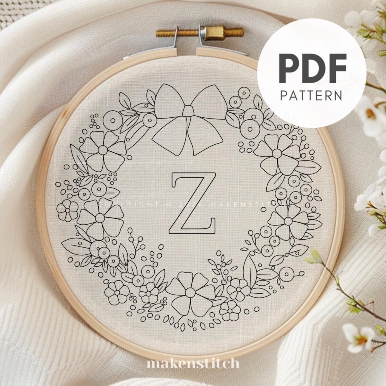 Floral Letter Z Hand Embroidery Pattern: Monogram Design (PDF Pattern ...