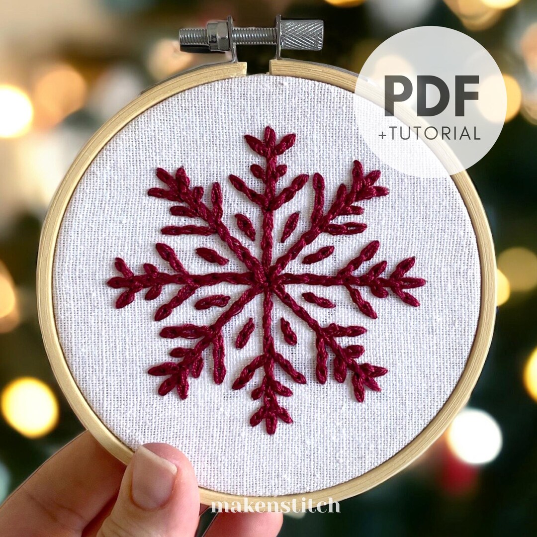 Red Snowflake Hand Embroidery Pattern, Christmas Embroidery Pattern ...