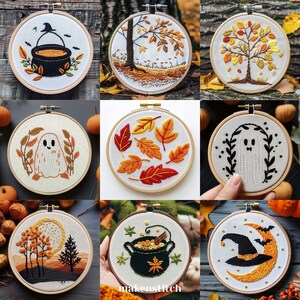 Fall Embroidery Designs: Autumn & Halloween Pattern Bundle (PDF) - Etsy