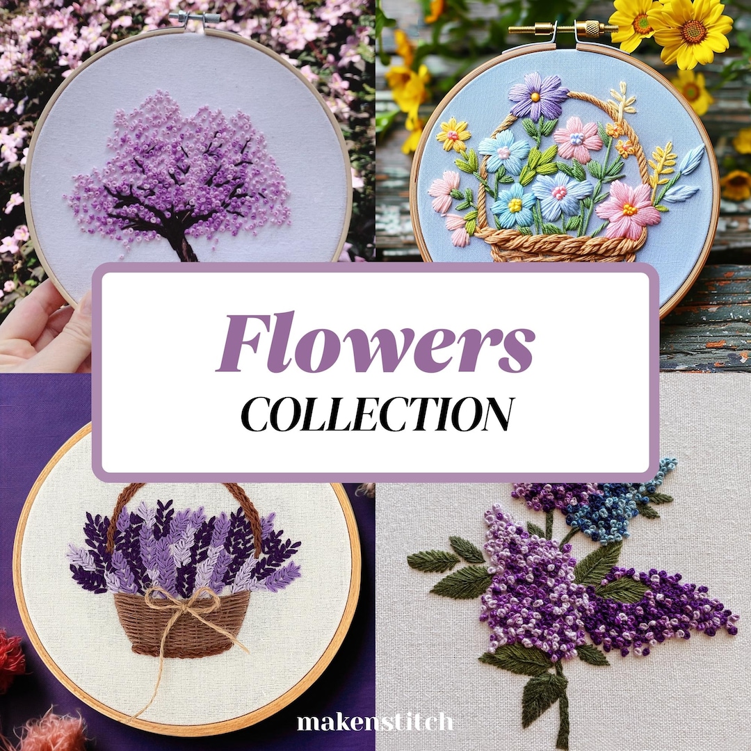 FLOWER BUNDLE, Flower Hand Embroidery Pattern Collection, Flower Hand ...
