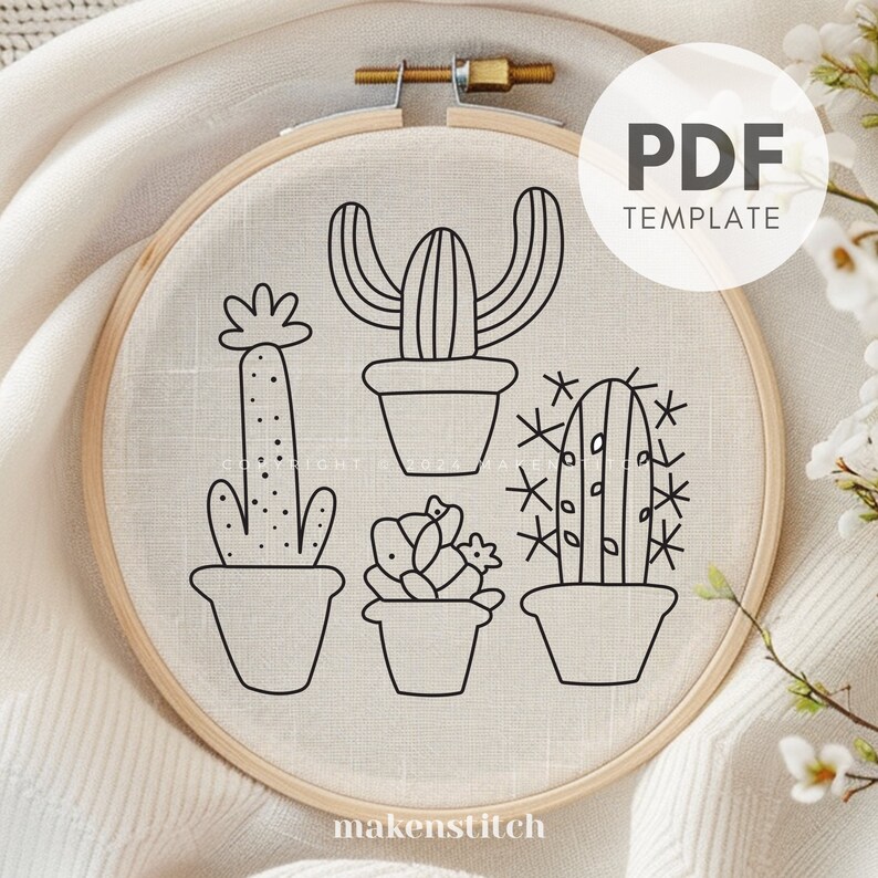 Houseplants & Cactus Hand Embroidery Pattern: Beginner Friendly (PDF ...