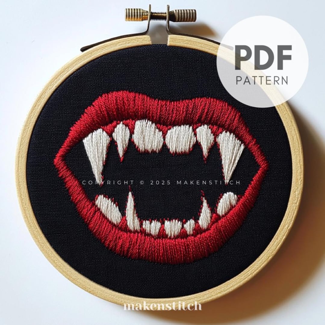 Vampire Teeth Embroidery Pattern, Gothic Hand Embroidery Design, PDF ...