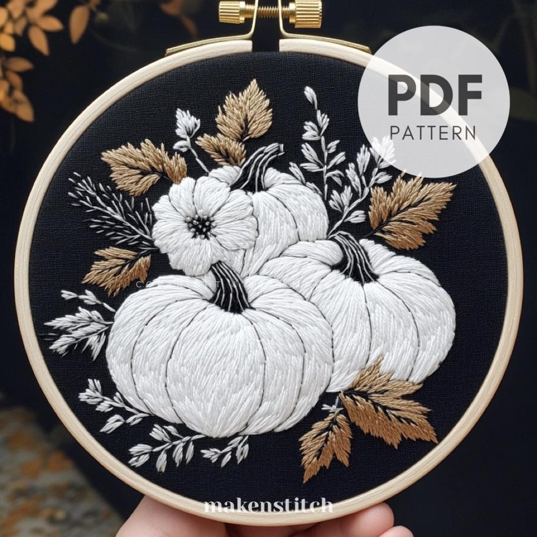 Elegant Pumpkin Patch Hand Embroidery Pattern, Fall Embroidery Pattern ...