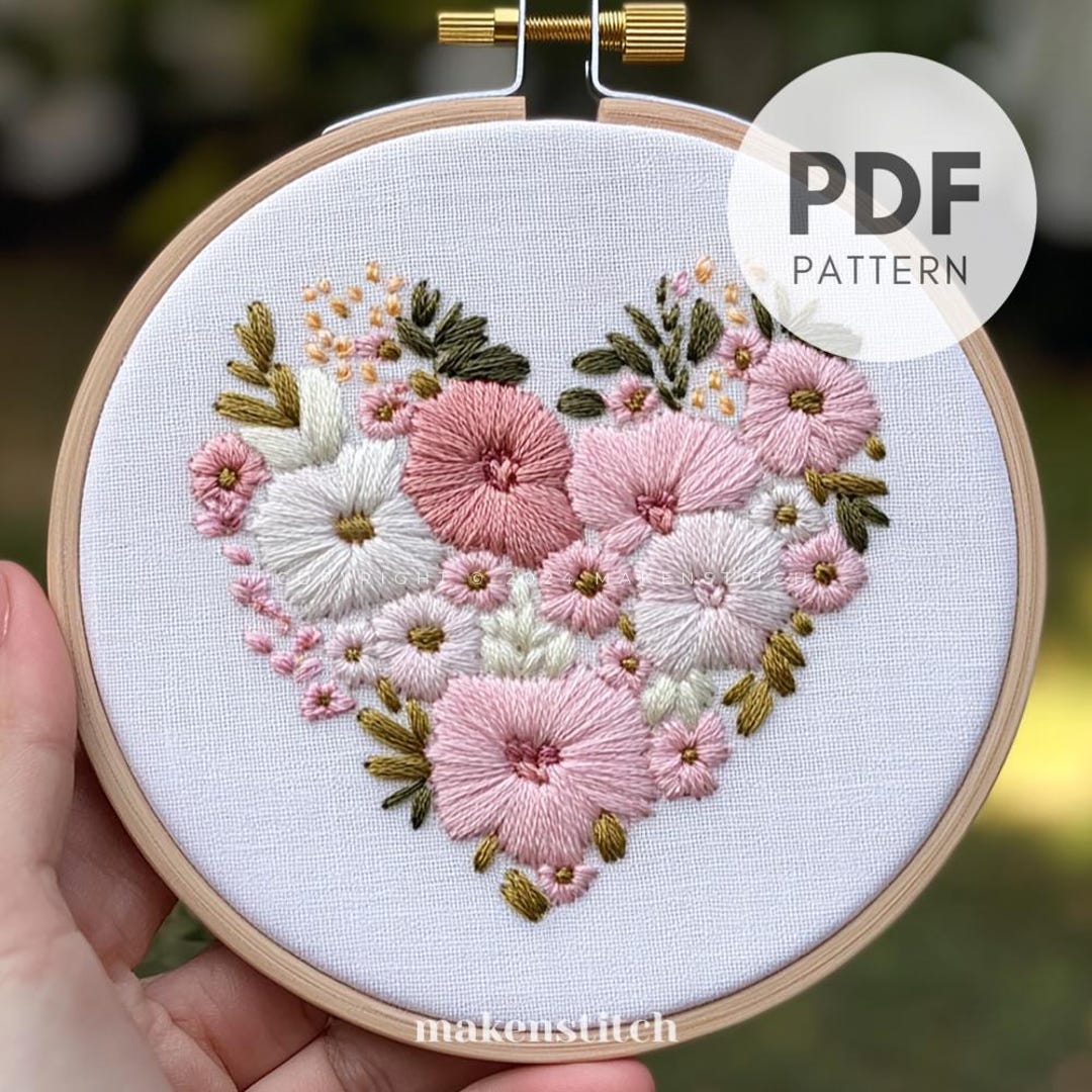 Floral Heart Hand Embroidery Pattern: Cottagecore Flowers (PDF Pattern ...