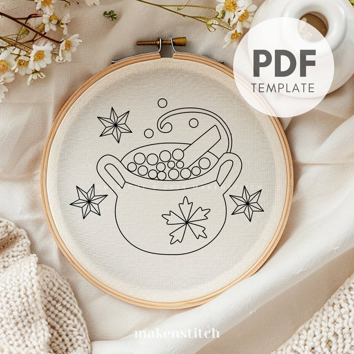 Witch Cauldron Hand Embroidery Pattern, Cauldron Pattern, Halloween ...