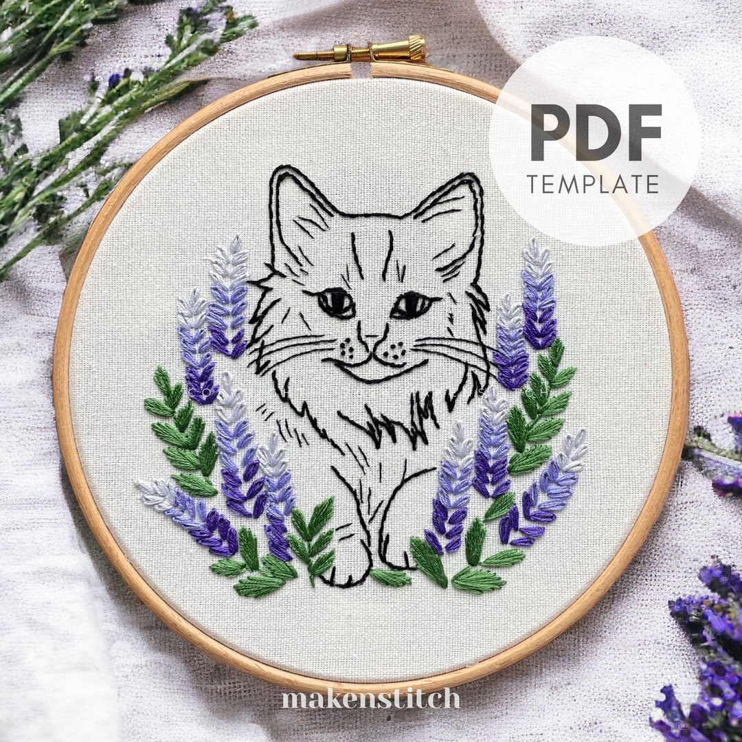 Kitty and Lavender Hand Embroidery Pattern (digital Download) - Etsy