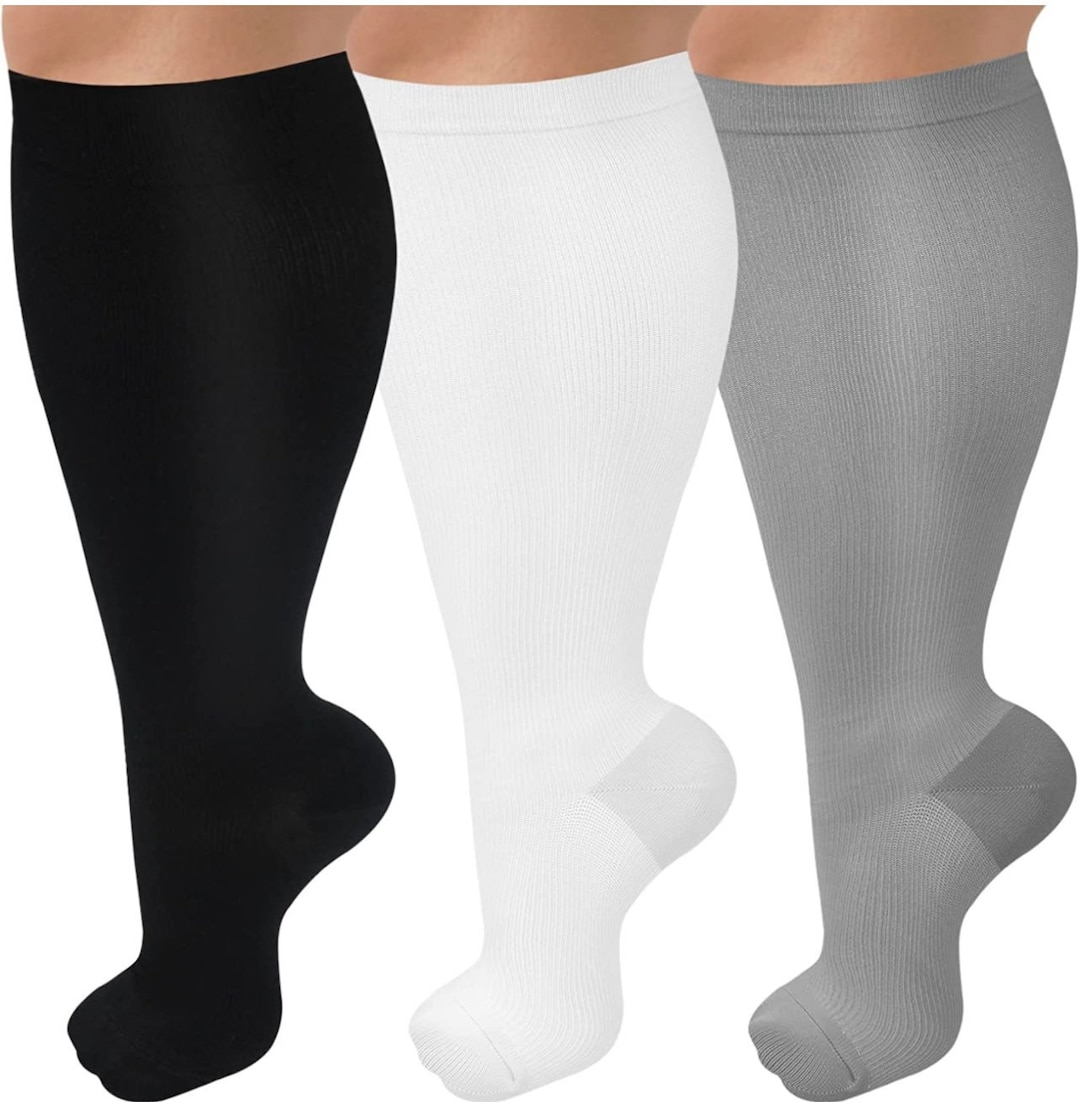 Extra Wide Calf Compression Socks Trio - Etsy