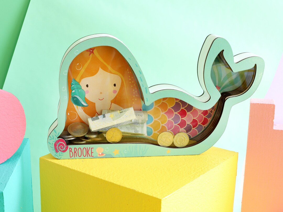 Custom Name Mermaid Piggy Bank, Personalized Mermaid Money Bank ...