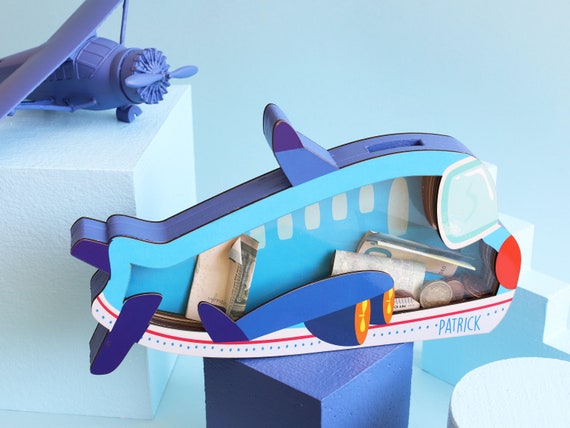 Plane Personalized Money Bank Airplane Name Piggy Bank - Etsy