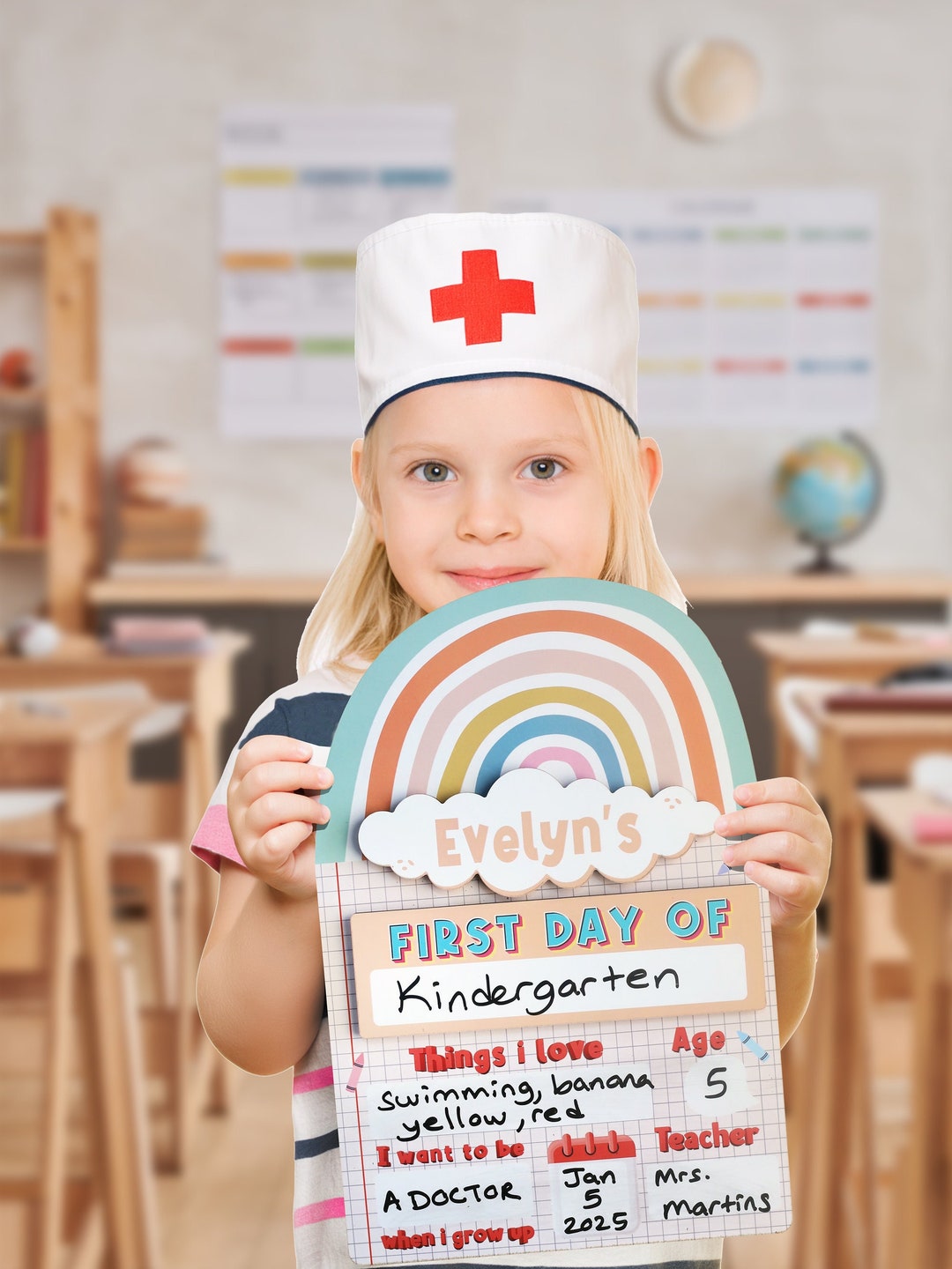 Custom Name First Day of School Sign, Back to School Board, Reusable ...