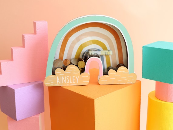 Custom Rainbow Money Box Pastel Neutral Rainbow Decor - Etsy
