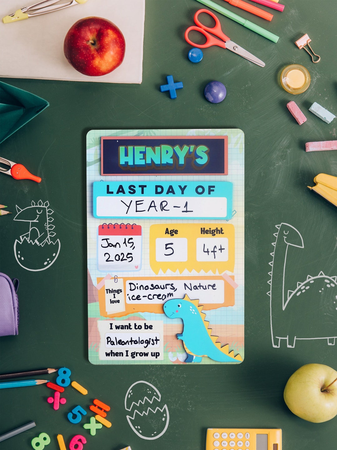 Dinosaur First Day of School Sign, Interchangeable Back to School Board ...