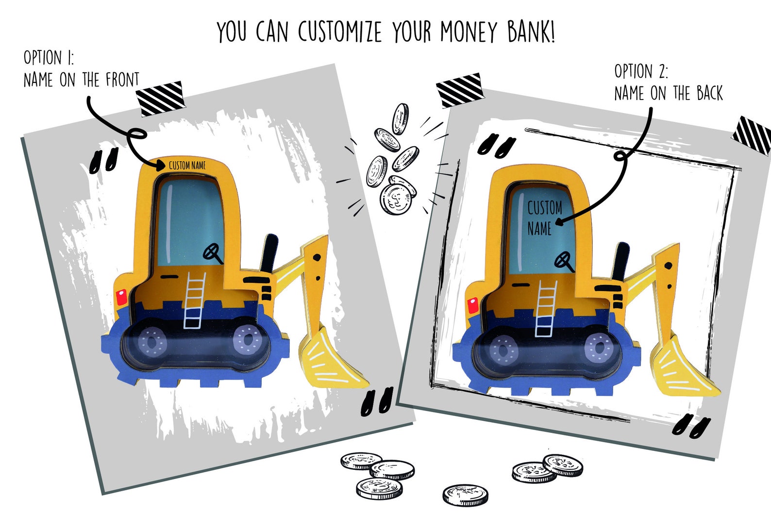 Personalized Excavator Piggy Bank Bulldozer Money Box | Etsy