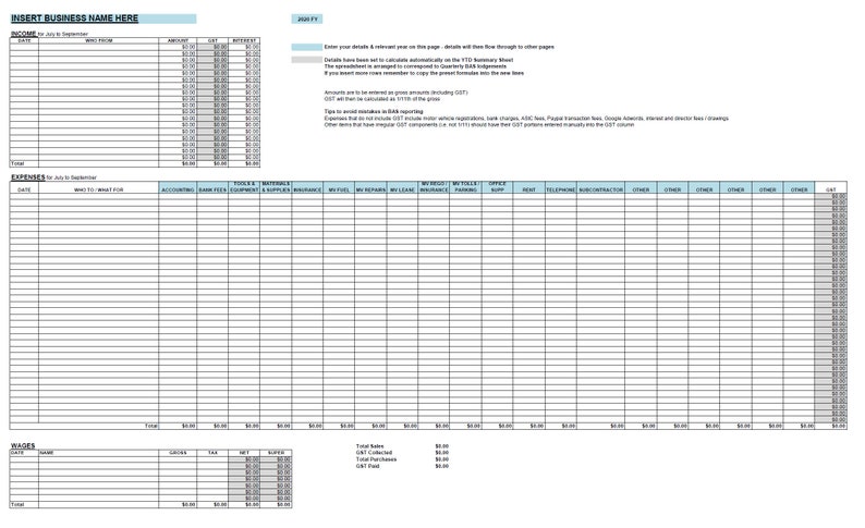 Contabilità per piccole imprese: foglio di calcolo Excel per entrate ...