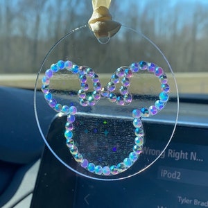 Mickey and Minnie Mouse Rhinestoned Sun-catcher Rear View Mirror Car ...