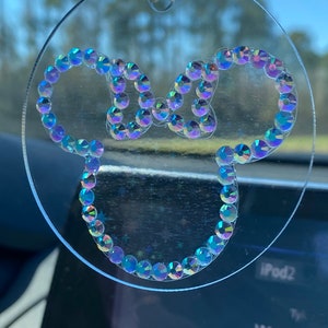 Mickey and Minnie Mouse Rhinestoned Sun-catcher Rear View Mirror Car ...