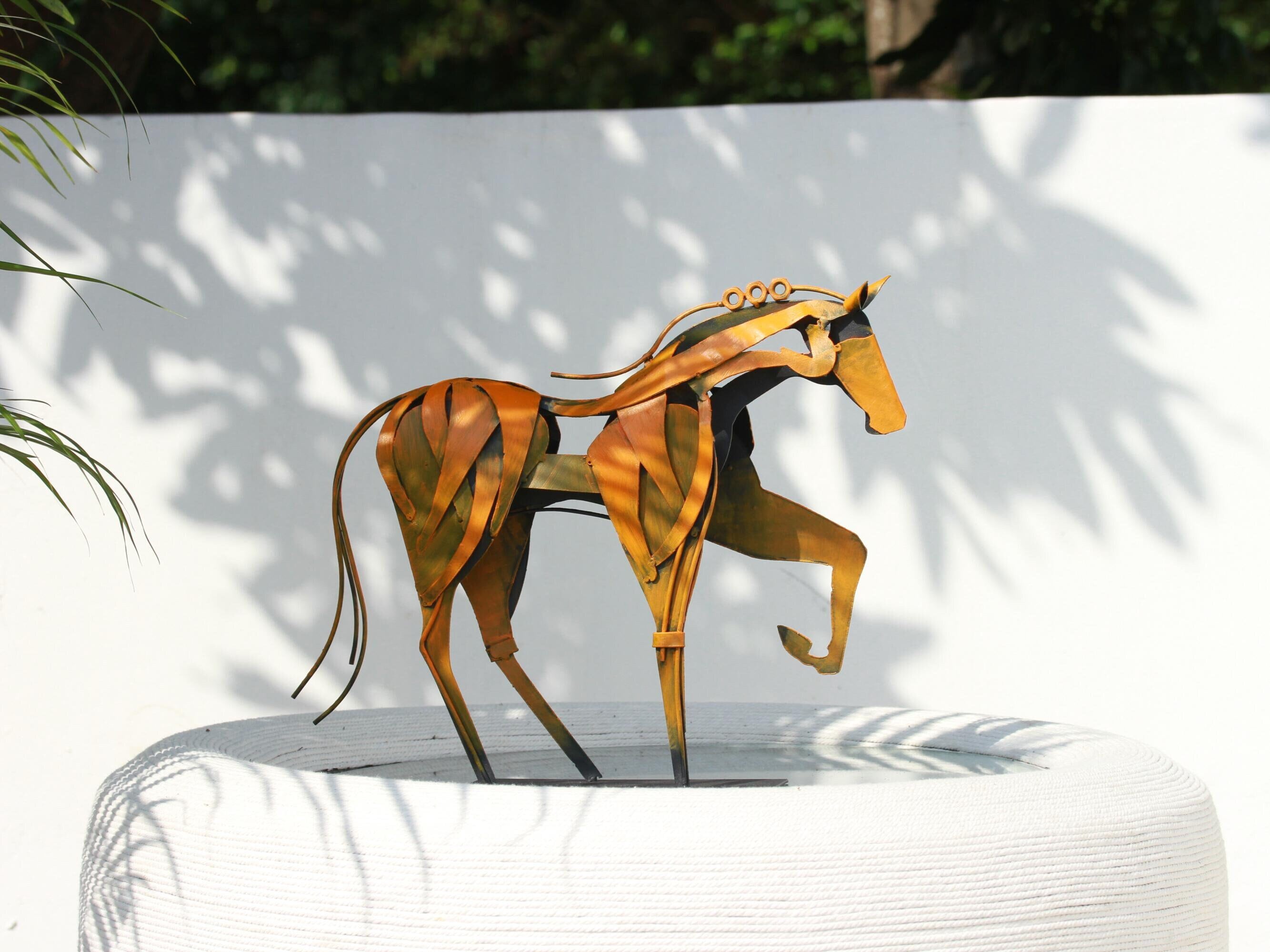 Handmade Metal Horse Sculpture Rustic Painted Iron Art Unique Iron ...