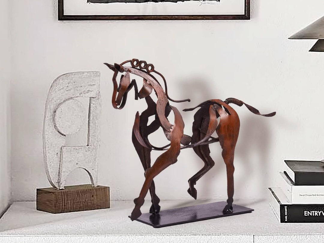 Handmade Custom Metal Art Horse Statue Decor, Rustic Iron Sculpture ...