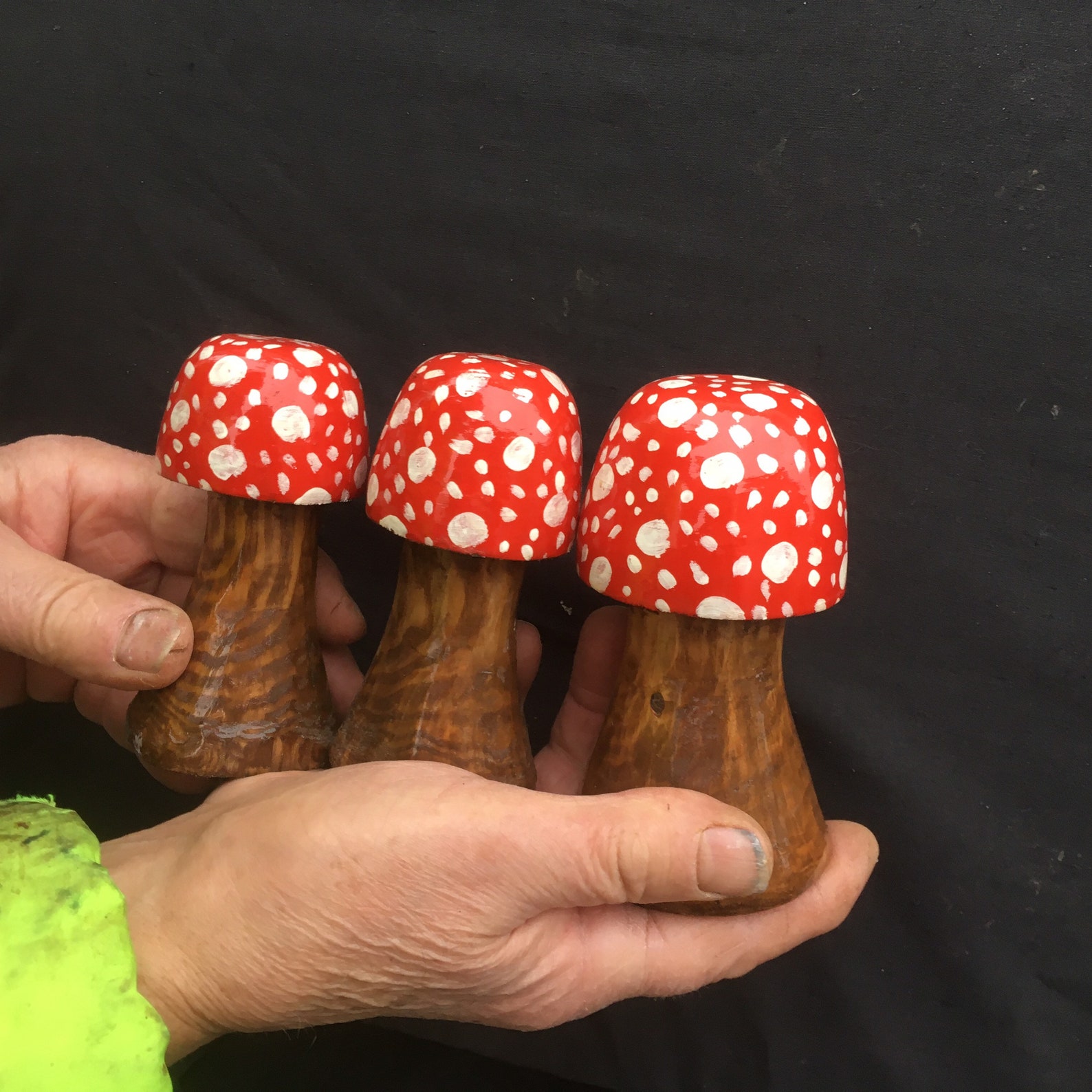 Handmade wooden toadstool set of 3 mushrooms | Etsy